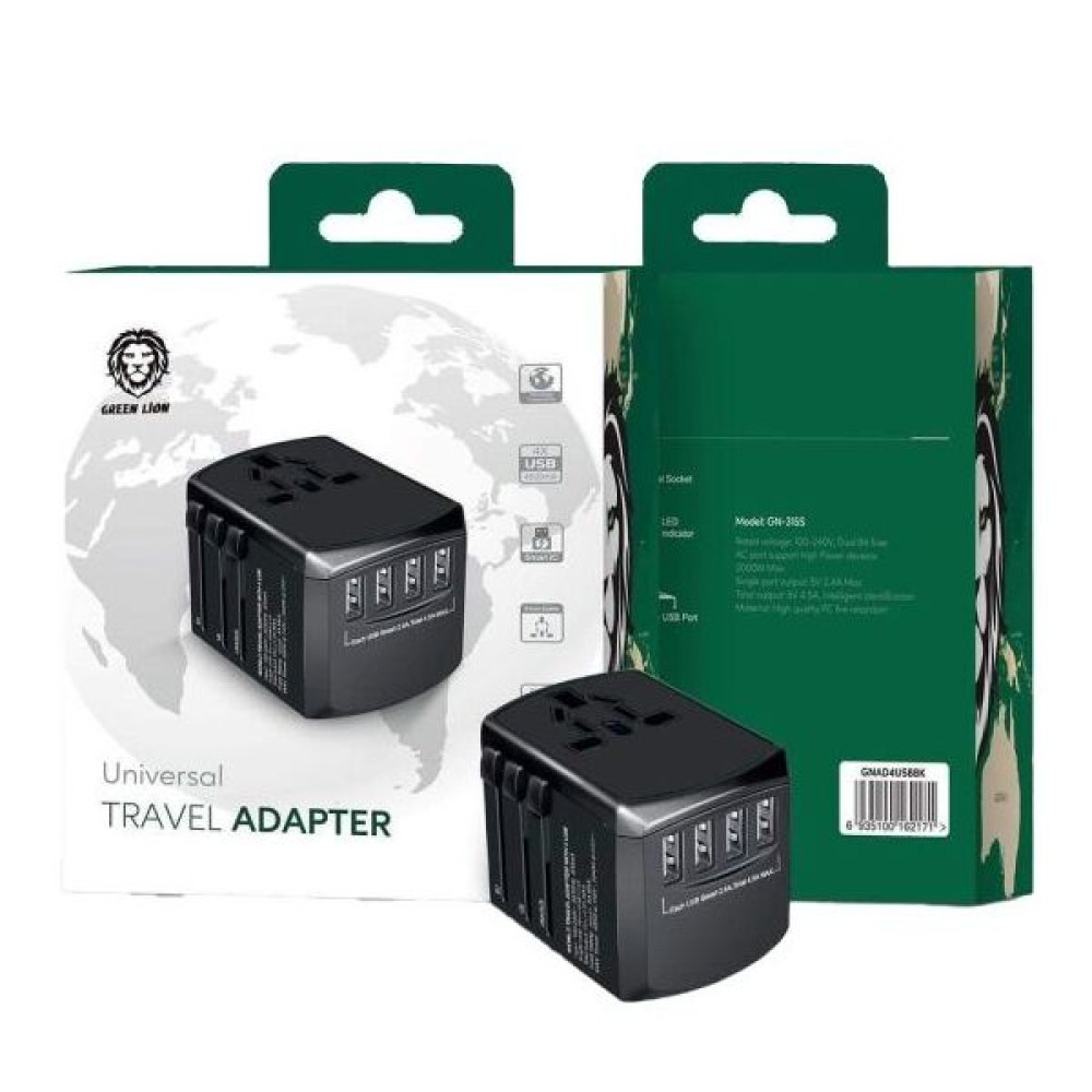 Buy Online Green Lion Universal Travel Wall Adapter 4 Usb Port 5V 4.5A in Qatar- Tccq.com